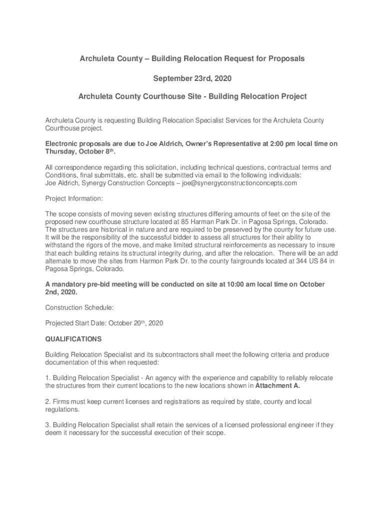 Fillable Online Building Relocation Request for Proposals Fax Email ...