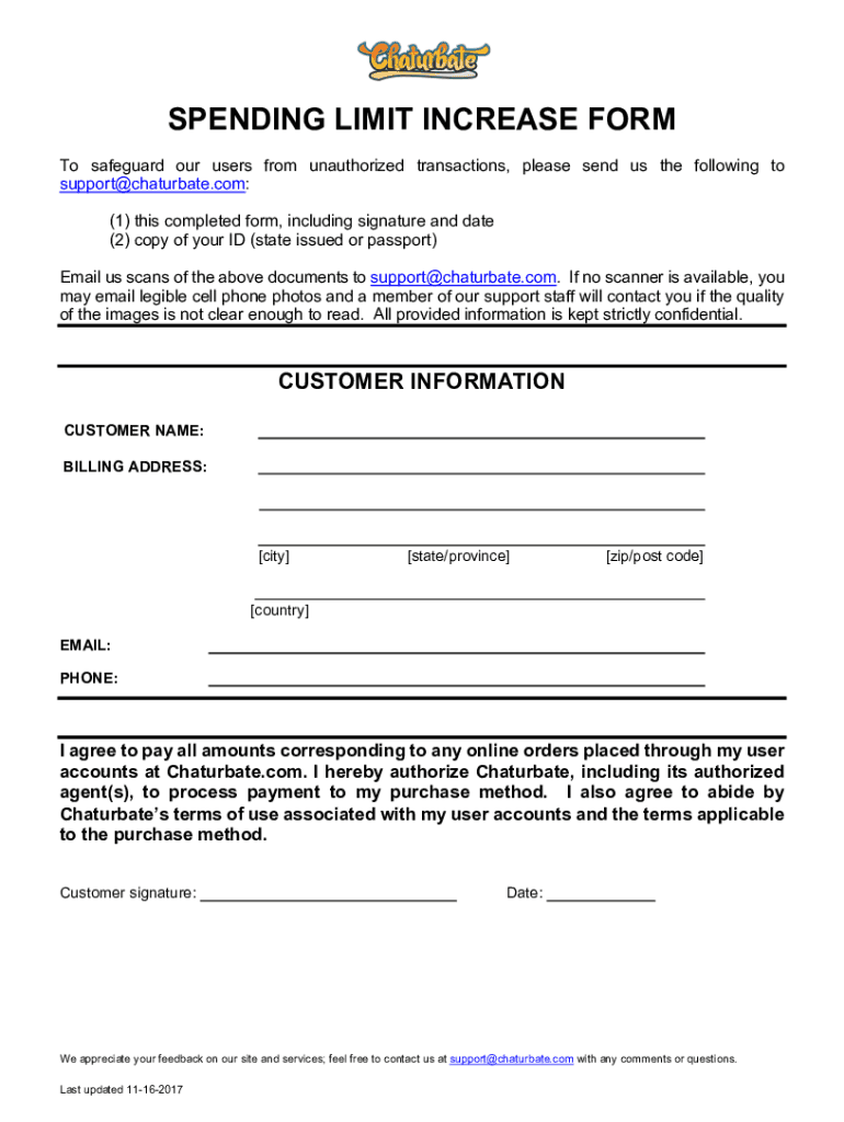 Fillable Online SPENDING LIMIT INCREASE FORM Fax Email Print - pdfFiller