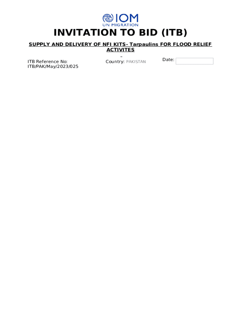 ITB Supply and Delivery of NFI kits - IOM Pakistan Doc Template | pdfFiller