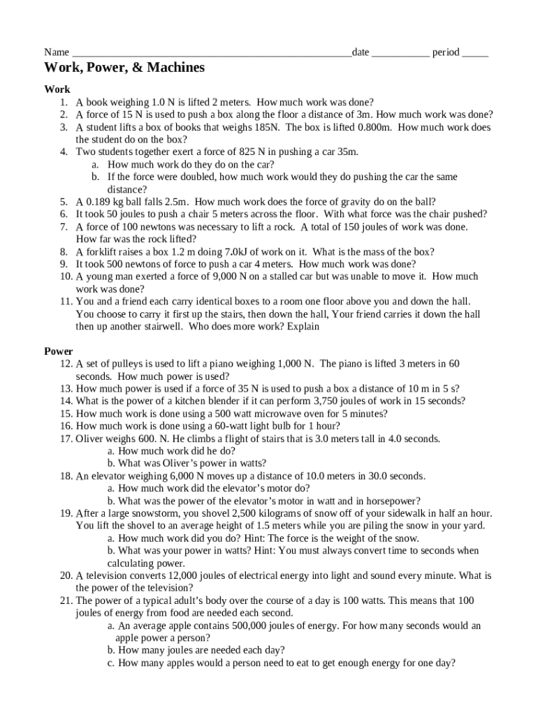 Calculating work worksheet(answer key).docx Doc Template | pdfFiller