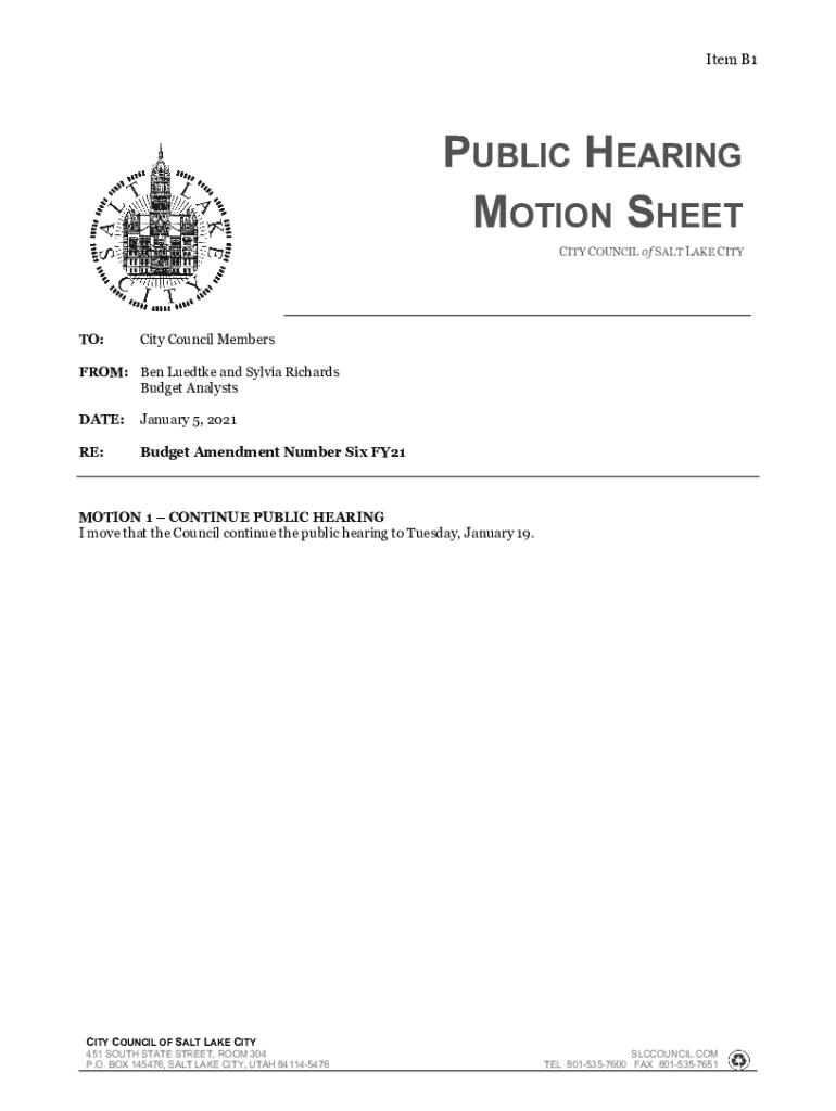 Fillable Online Motion Sheet - 1/19/2021 Fax Email Print - pdfFiller