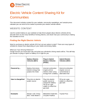 Electric Vehicle Content Sharing Kit for Communities Doc Template | pdfFiller