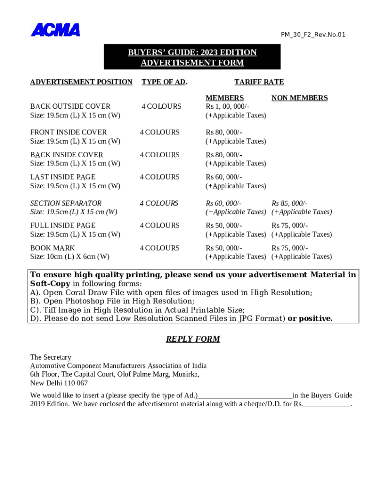 ADVERTISEMENT POSITIONTYPE OF AD Doc Template | pdfFiller