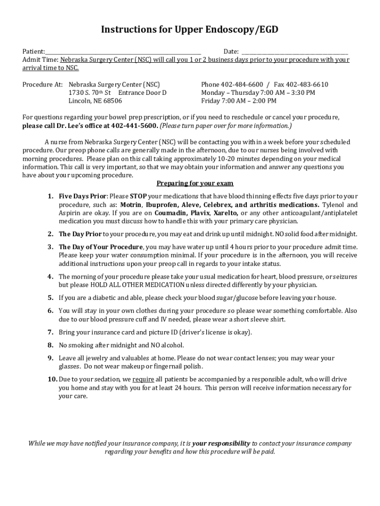 Fillable Online Instructions for Upper Endoscopy/EGD Fax Email Print ...