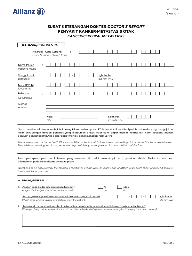 Fillable Online surat keterangan dokter - doctor's report - tumor otak ...