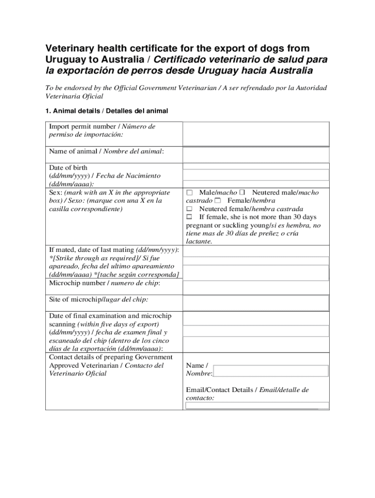 Completable En línea Veterinary health certificate for the export of ...