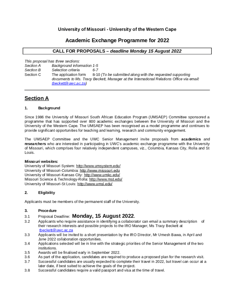 UM South Africa Education Program call for proposals Doc Template | pdfFiller