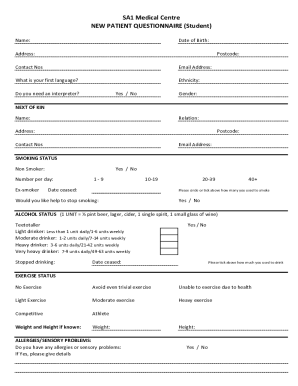 Fillable Online New-Patient-Questionnaire-Student-1. ... Fax Email Print - pdfFiller
