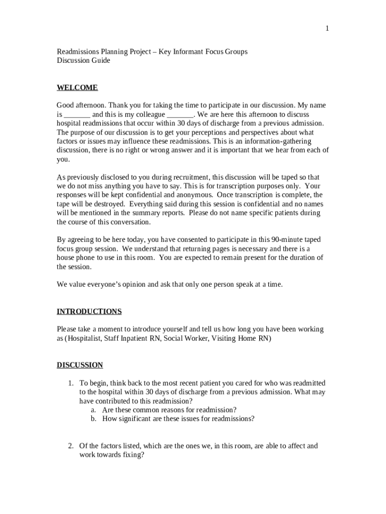 Key Inant Interview and Focus Group Sample Questions Doc Template | pdfFiller