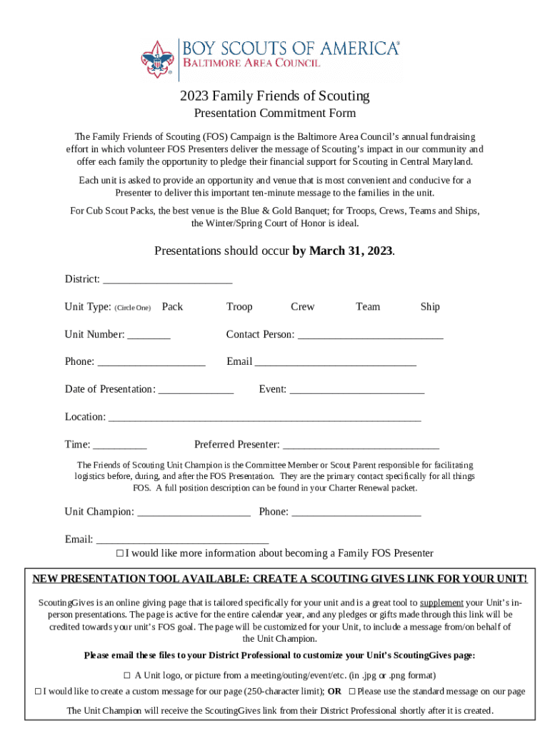 FOS Presentation Commitment Doc Template | pdfFiller