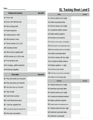 Fillable Online IXL Tracking Sheet Level E Fax Email Print - pdfFiller
