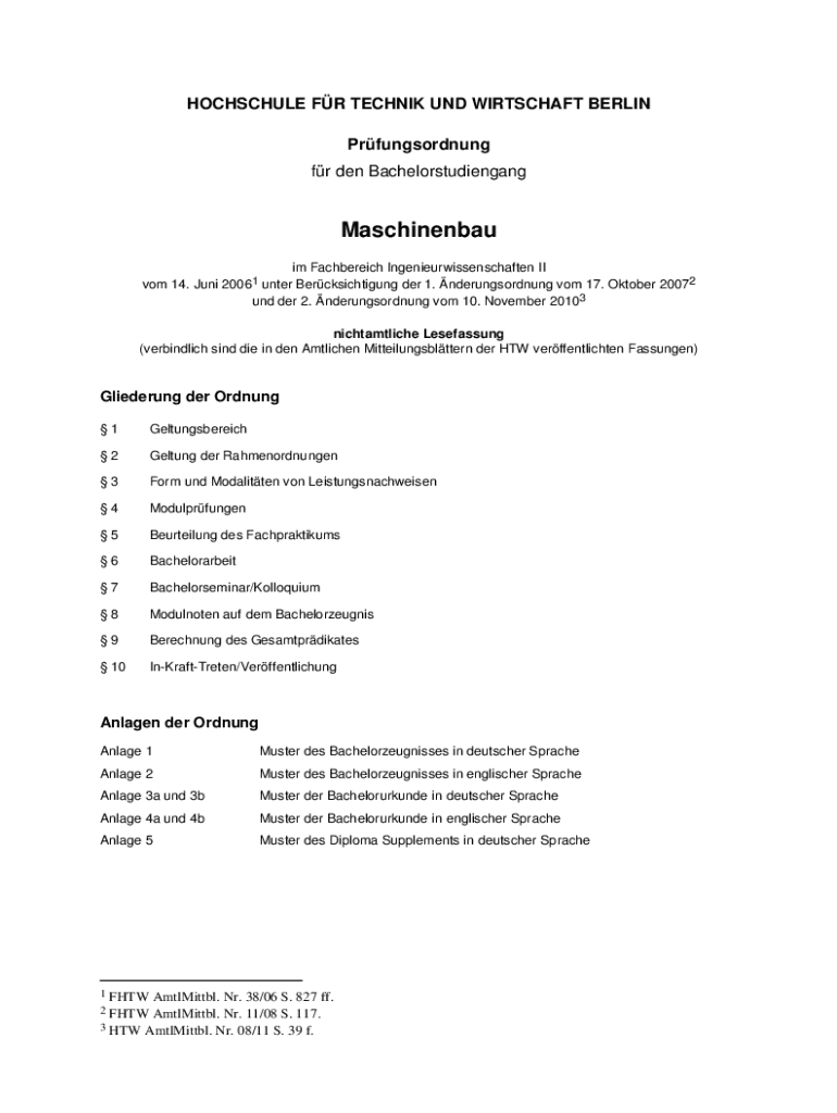 Ausfüllbar Online Bachelor Lesefassung PO Maschinenbau unter ... - HTW ...