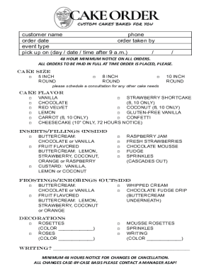 Fillable Online customer name phone order date order taken by event ...