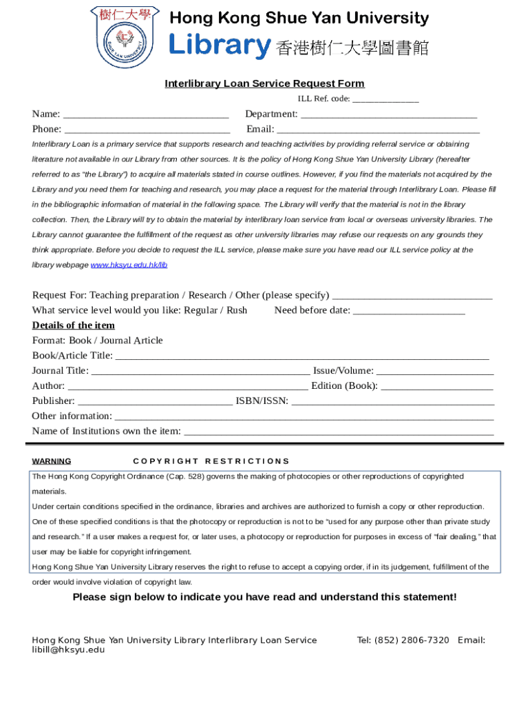 Interlibrary Loan (ILL) is an important service offered by ... Doc ...