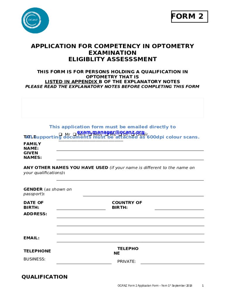 2 application for competency in optometry ... Doc Template | pdfFiller