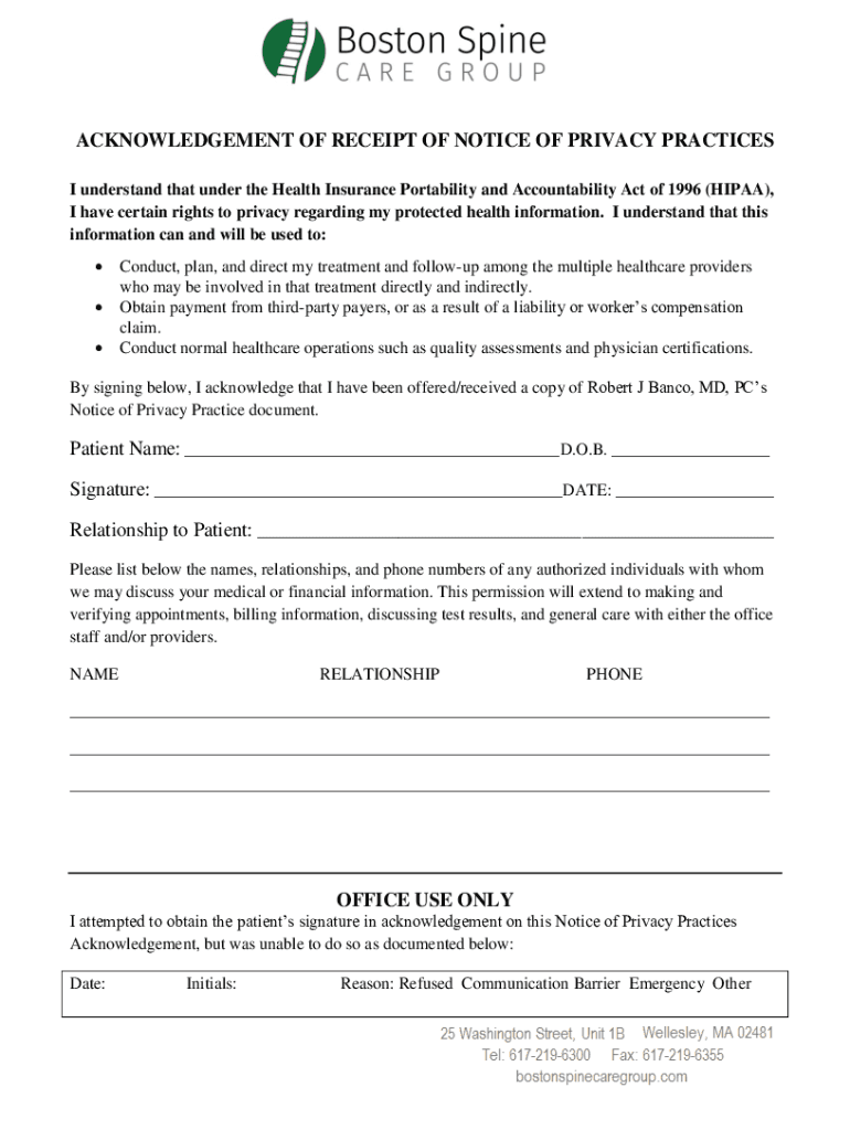 Fillable Online Acknowledgement of Receipt of Privacy Notice- HIPPA Fax ...