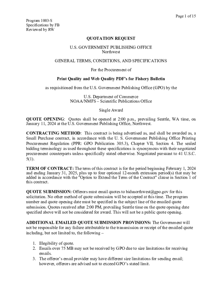 Fillable Online QUOTATION REQUEST U.S. GOVERNMENT PUBLISHING OFFICE ...