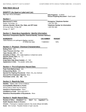 Fillable Online material safety data sheet conforms with osha form omb ...
