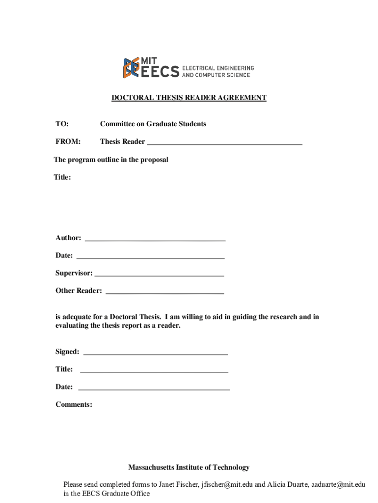 Fillable Online Doctoral Thesis Reader Agreement Form Fax Email Print ...