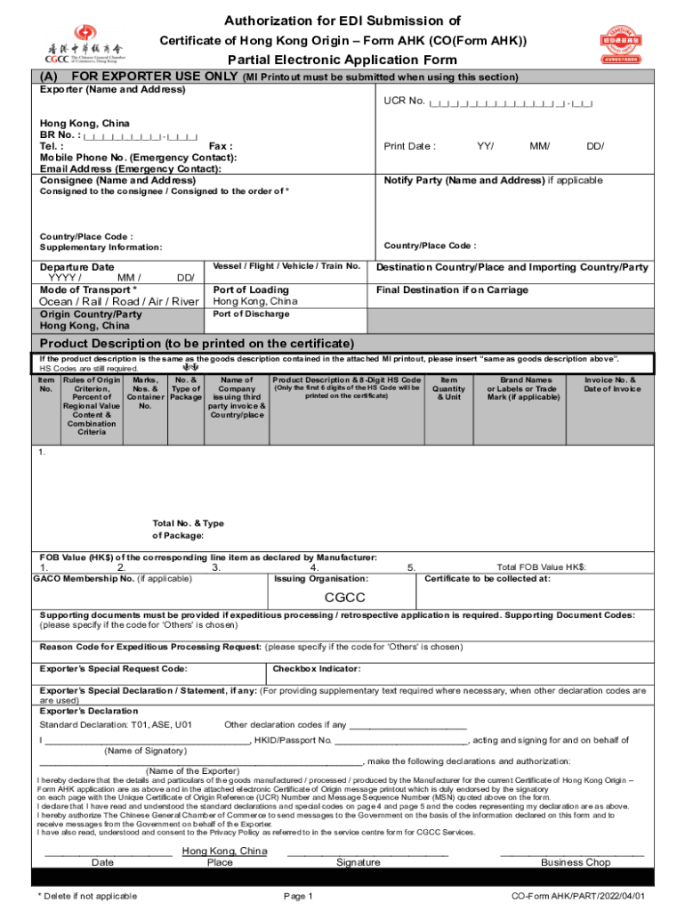 Fillable Online CO(Form AHK) -Part Application(20220401) Fax Email ...