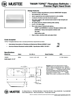Fillable Online Mustee Topaz 3-Piece 60 In. L. x 32 In. D. (Bathtub ...