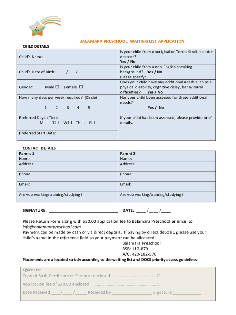 Fillable Online Registration / Waiting List Request Fax Email Print ...