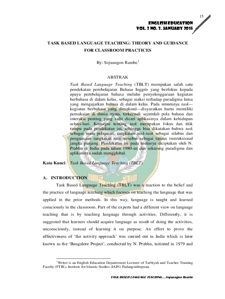 Fillable Online Task-Based Language Teaching: A Current EFL Approach Fax Email Print - pdfFiller