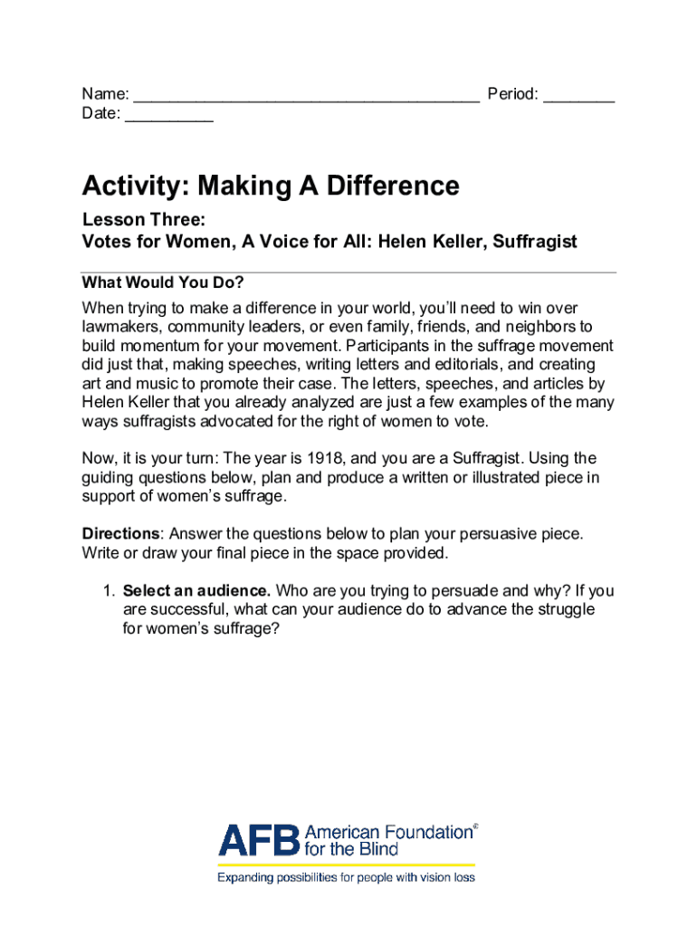 Fillable Online Activity: Making A Difference Fax Email Print - pdfFiller