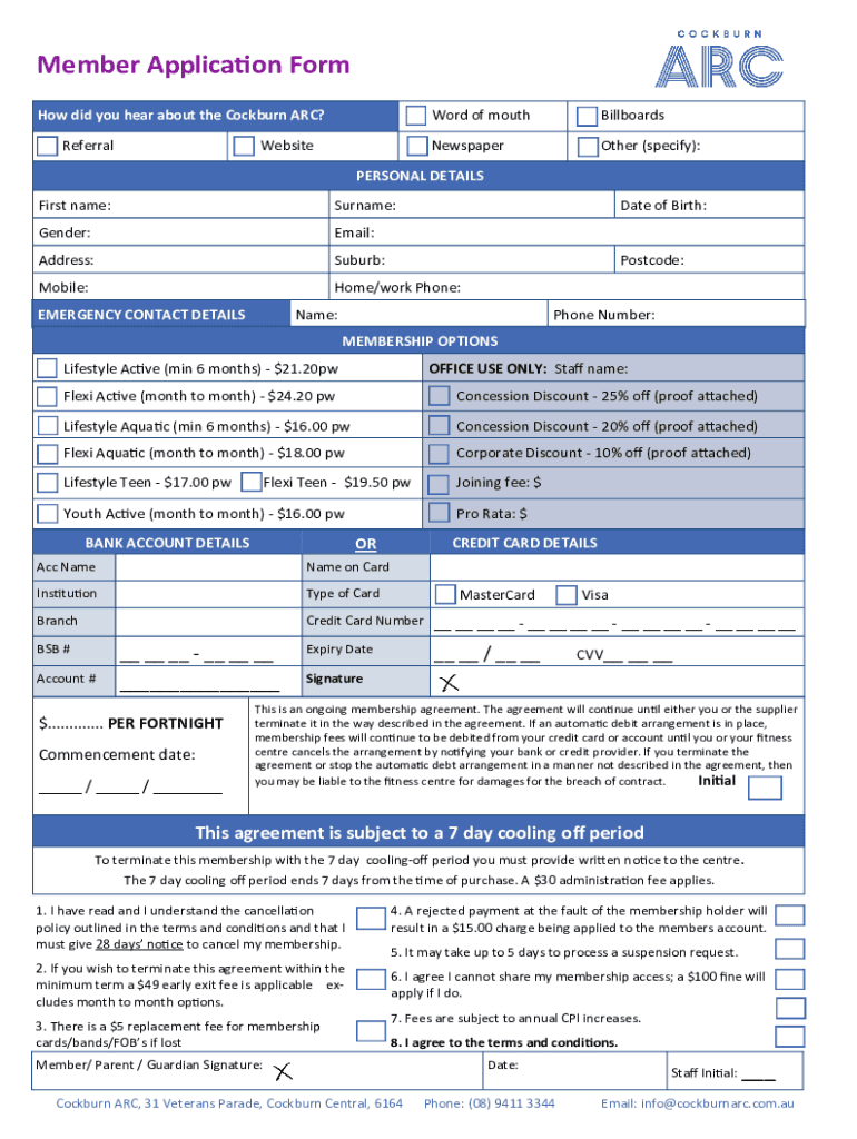 Fillable Online Rehabilitation Member Application Form Fax Email Print - pdfFiller