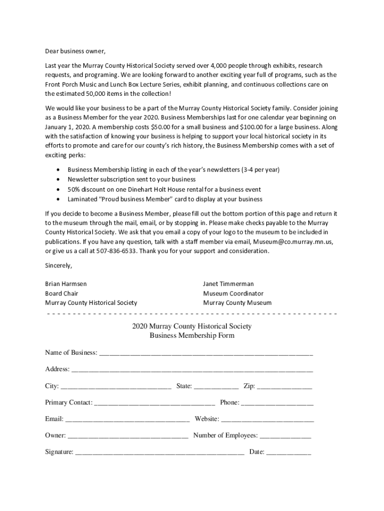 Fillable Online Last year the Murray County Historical Society served over 4,000 people through ...