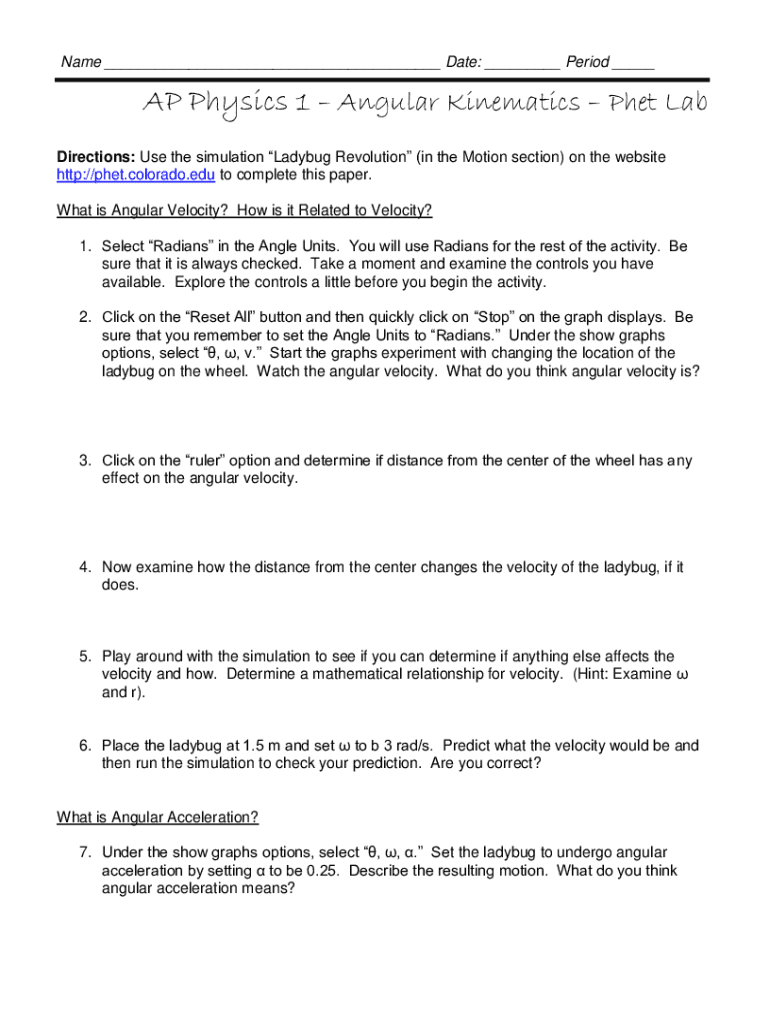 Fillable Online Angular Kinematics Phet Lab.doc - Name Date Period ... Fax Email Print - pdfFiller