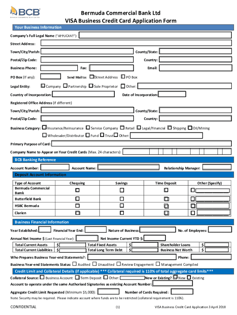 Fillable Online Bermuda Commercial Bank Ltd VISA Business Credit Card ...