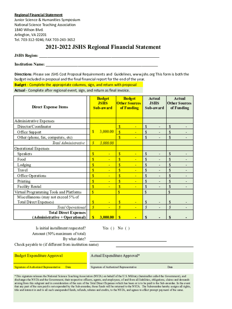 Fillable Online Regional Financial Statement 2021-22 - New Host ...