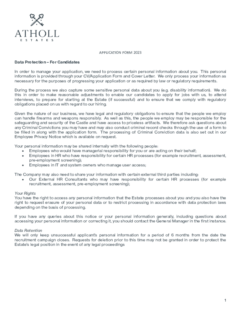 Fillable Online atholl-estates co Recruitment Privacy Notice Template ...