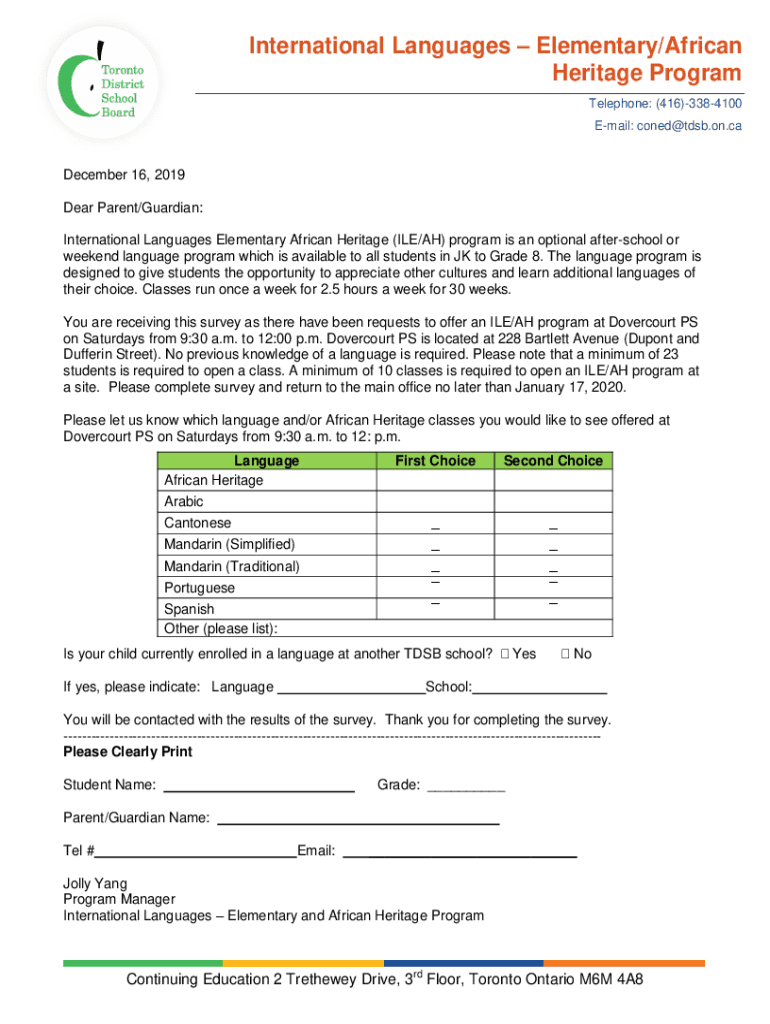 Fillable Online International Languages - Elementary and African Heritage Fax Email Print ...