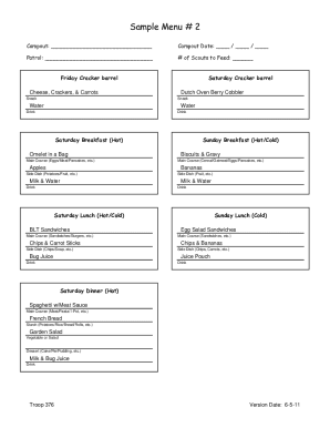 Fillable Online Sample Menu # 2 Fax Email Print - pdfFiller