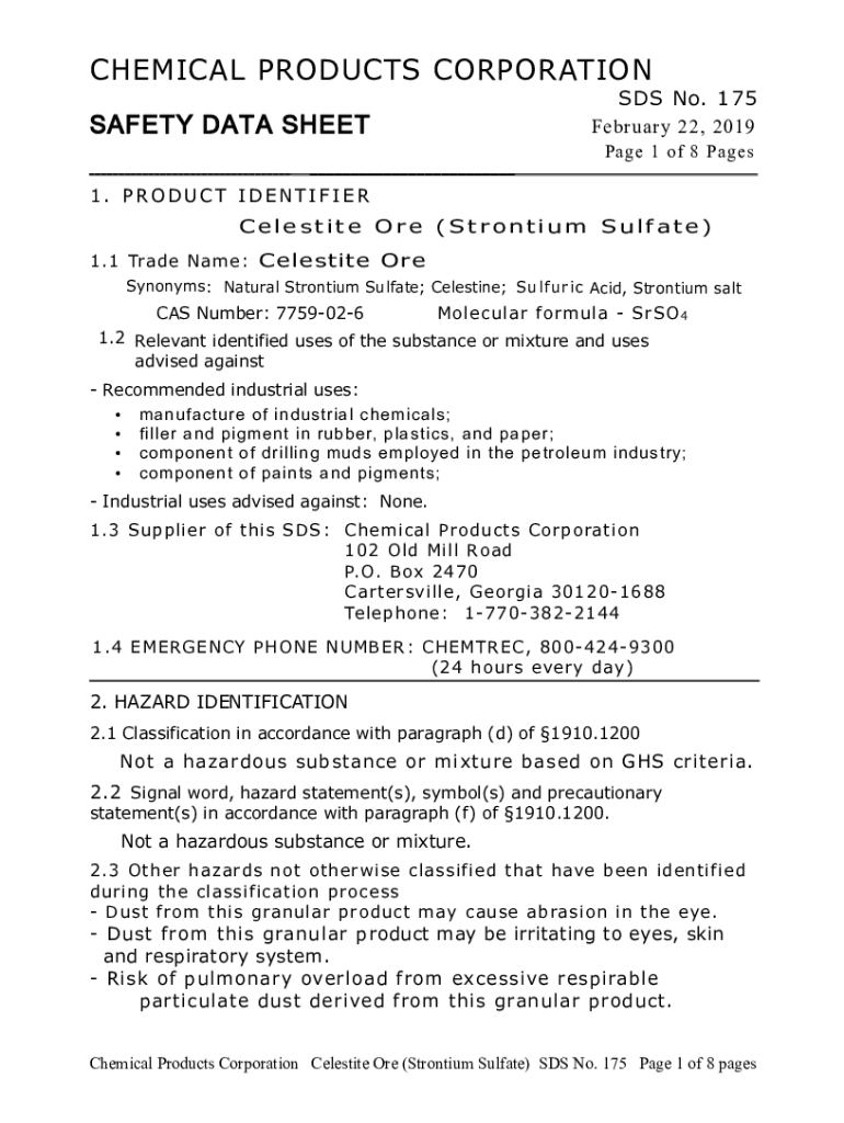 Fillable Online Material Safety Data Sheet - Chemical Products ...