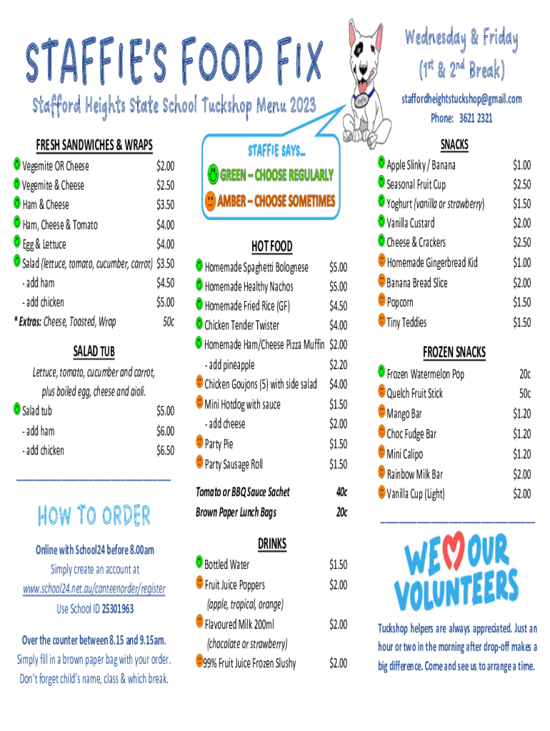 Fillable Online Tuck Shop Menu.pdf Fax Email Print - pdfFiller