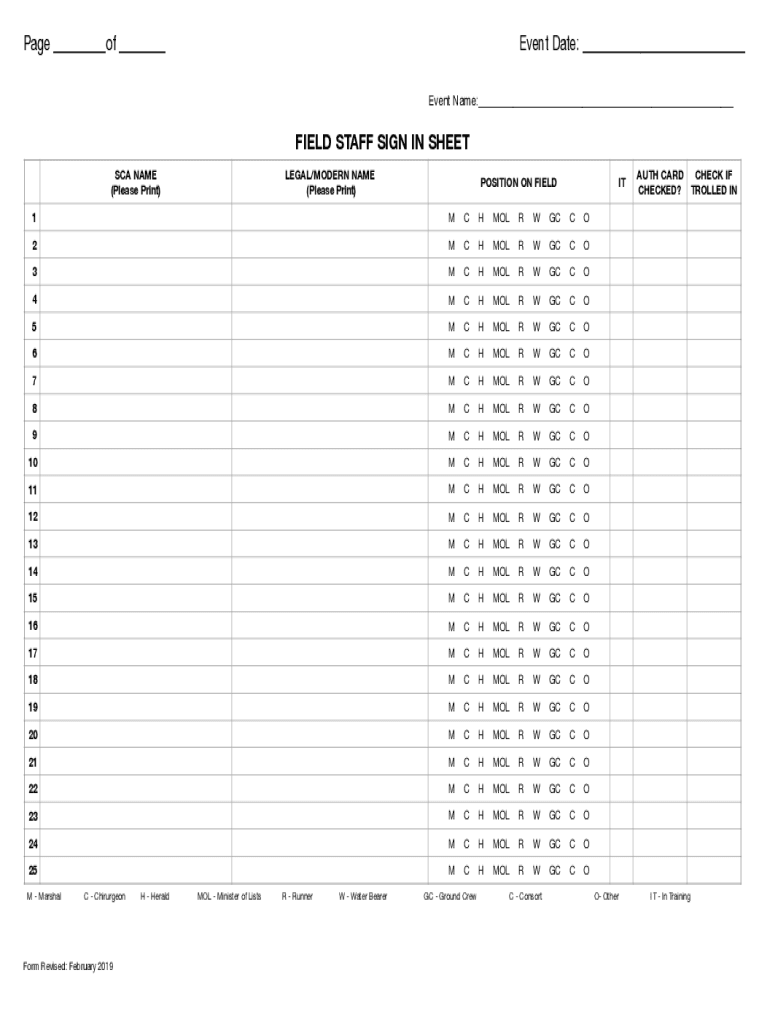 Fillable Online Field SIgn In Sheets-Field Fax Email Print - pdfFiller