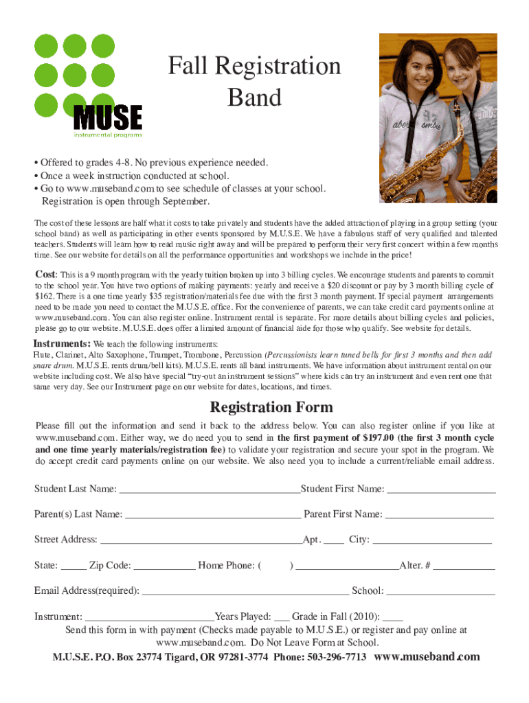 Fillable Online Classes offered within each school are listed ... - M.U.S.E. Band Fax Email ...