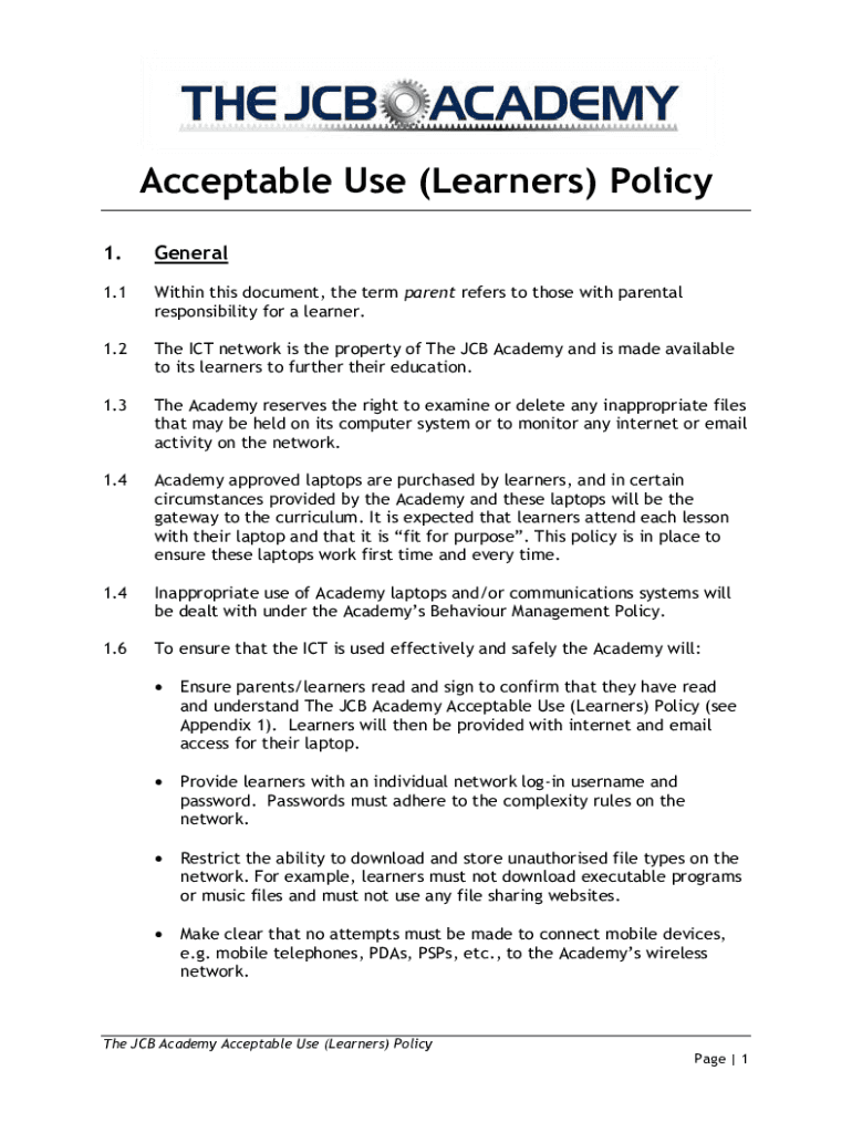 Fillable Online Acceptable Use (Learners) Policy Fax Email Print ...