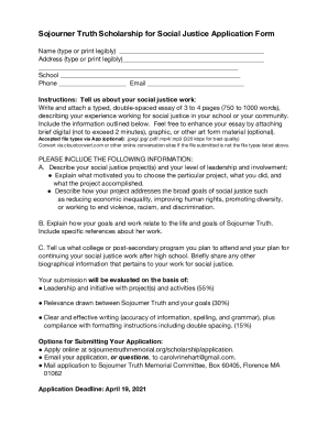 Fillable Online Sojourner Truth Scholarship for Social Justice ...