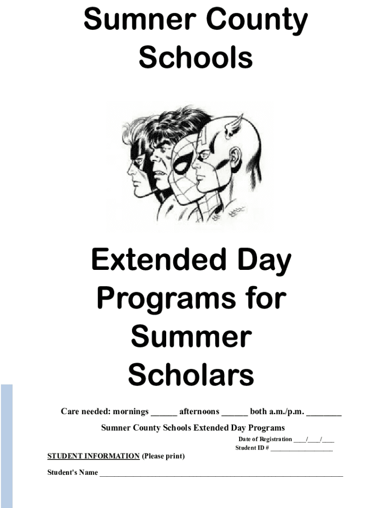 Fillable Online pem sumnerschools Summer Scholars Extended Day ...