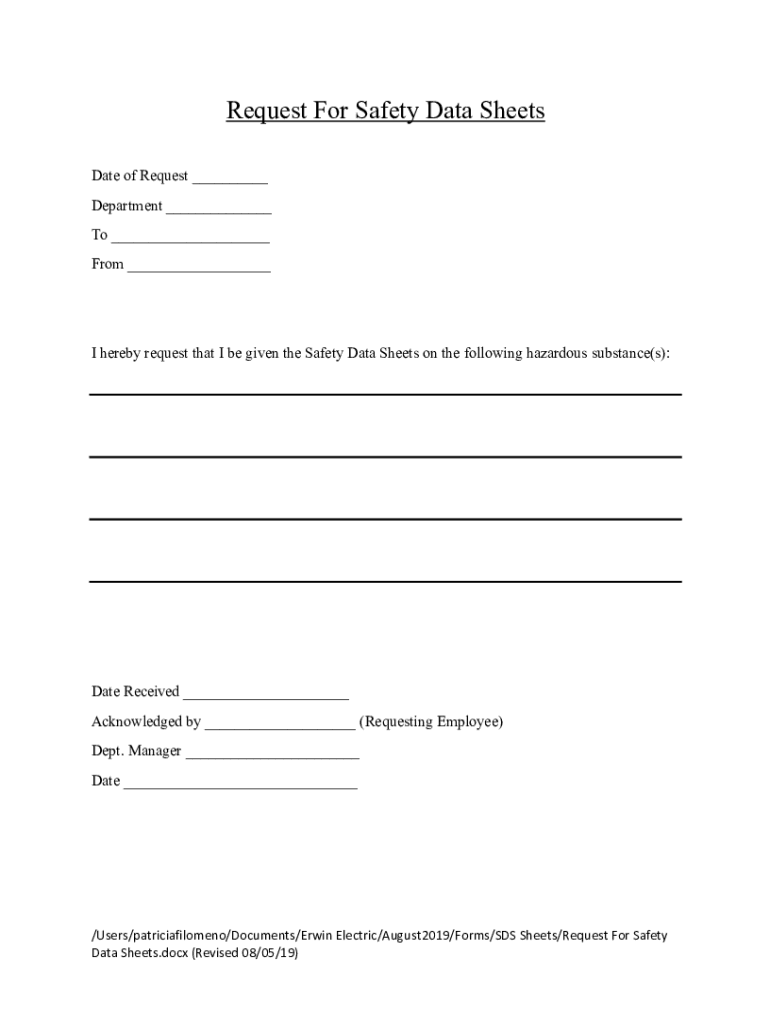 Fillable Online Safety Data Sheets Request Form Fax Email Print - pdfFiller