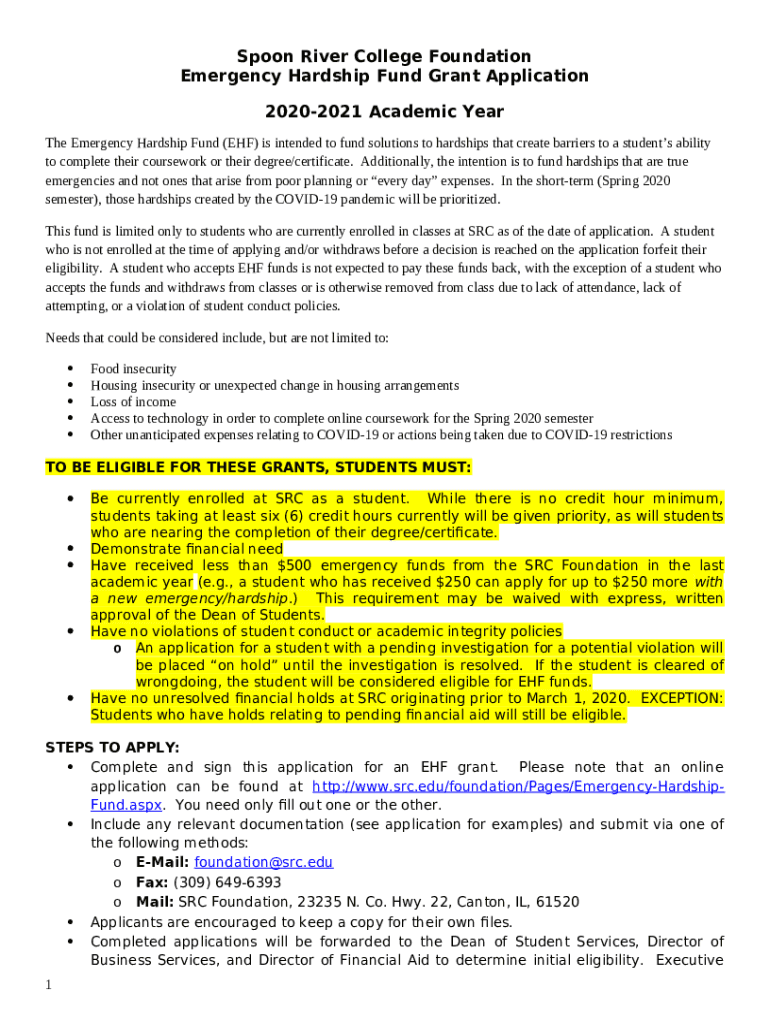 Emergency Hardship Fund Grant Application Doc Template | pdfFiller
