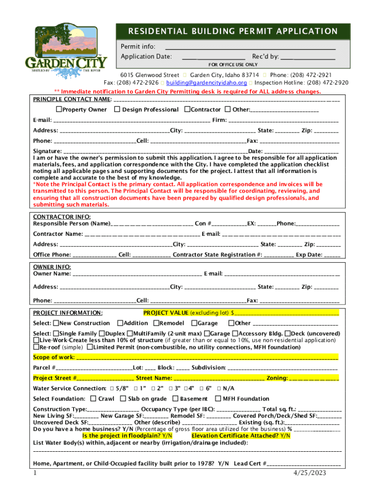 Fillable Online Fillable Online residential building permit application ...