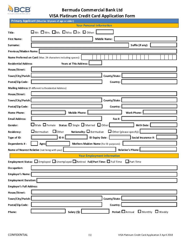 Fillable Online Bermuda Commercial Bank Ltd VISA Platinum Credit Card ...
