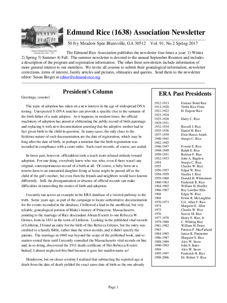 Fillable Online Edmund Rice (1638) Association's post Fax Email Print - pdfFiller