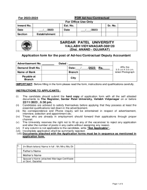 Fillable Online Application form for the post of Ad-hoc/Contractual ...