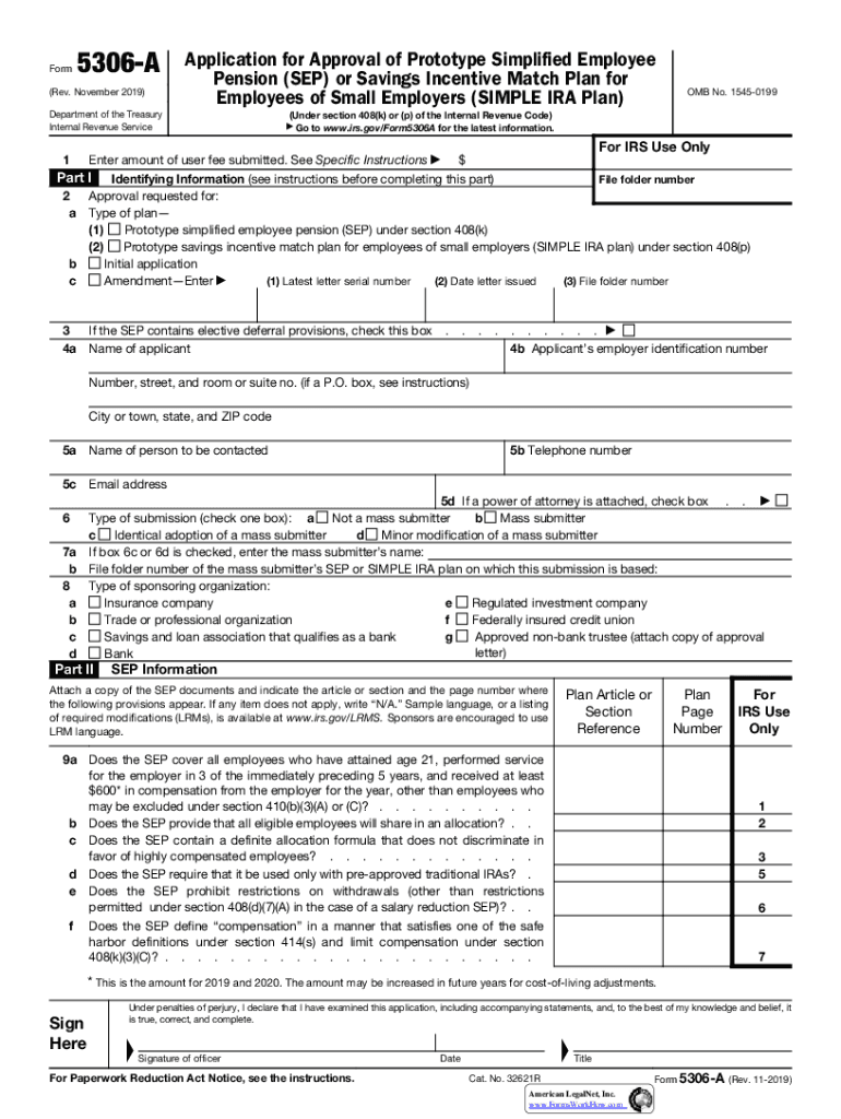 Fillable Online IRS Form: Application for Approval of Prototype SEP or ...